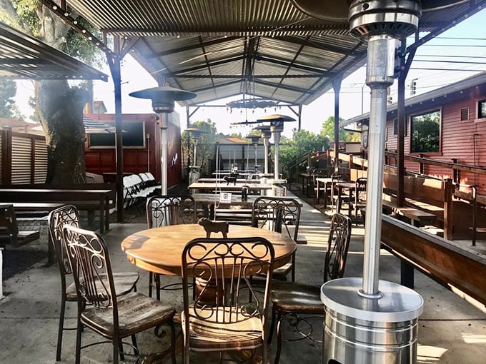 The outdoor patio with heat lamps stands ready for your barbecue adventure – where conversations flow as freely as the sauce.