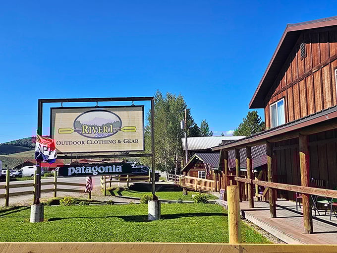 Riverfront retail therapy, Idaho-style. When your outdoor clothing store has mountain views this good, you're buying more than just gear.