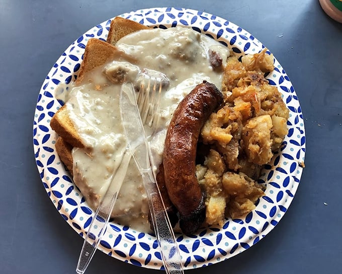 Sausage gravy that doesn't just cover the plate – it blankets your soul in comfort. Paired with home fries, it's the breakfast of champions.