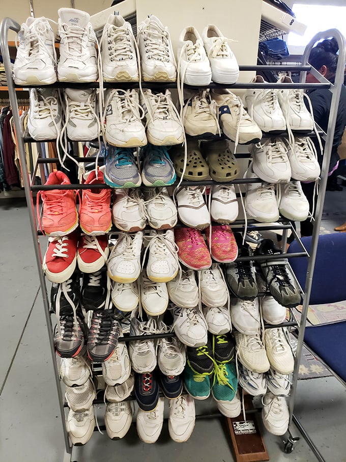 The shoe rack – where footwear gets its second chance at sole-fulfilling adventures. Those white sneakers in the top row look barely broken in!