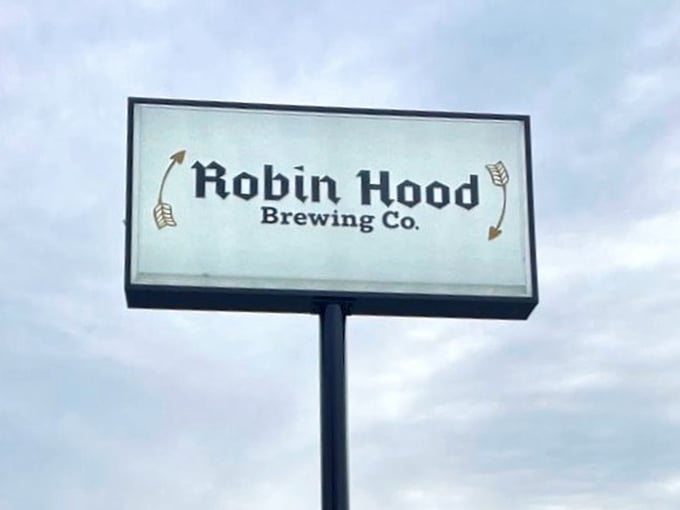 The beacon that's guided many a thirsty traveler—Robin Hood's sign promises that yes, you've found the place where legendary brews await.