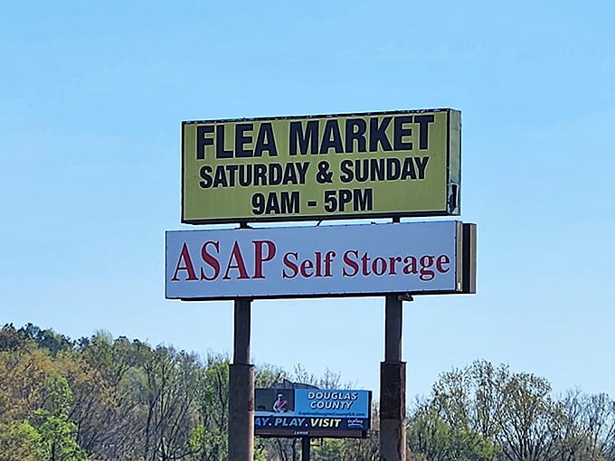 The beacon of bargain hunters everywhere. This sign doesn't just tell you when to shop—it signals the start of your weekend treasure expedition.