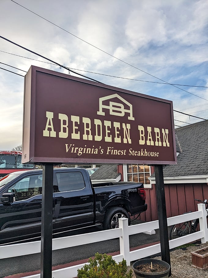 The sign proudly proclaims "Virginia's Finest Steakhouse" against the sky—a bold claim that generations of satisfied diners would happily confirm.