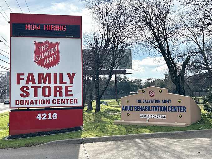 The sign outside reminds you this isn't just shopping – it's shopping with a purpose for the community.