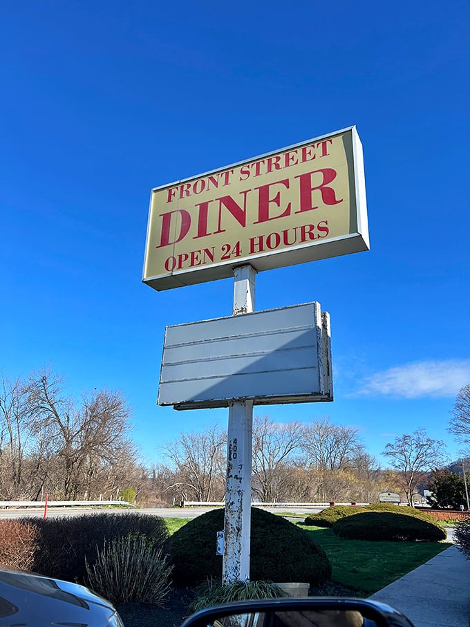 The beacon of 24-hour hope against a blue Pennsylvania sky—a sign promising that hunger will never go unanswered, day or night.