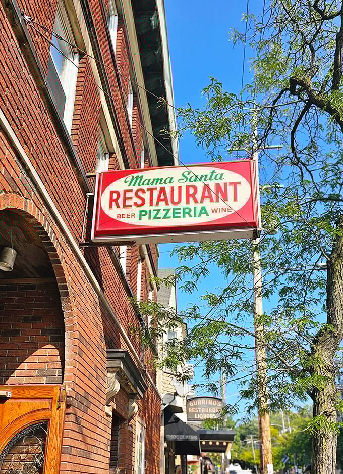That classic sign hanging against a blue Cleveland sky—a beacon of hope for anyone wondering where their next perfect plate of pasta is coming from.