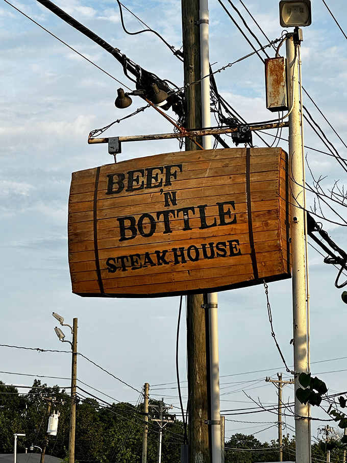 The wooden sign hanging above South Boulevard is like a beacon to beef lovers—simple, straightforward, and promising exactly what it delivers.