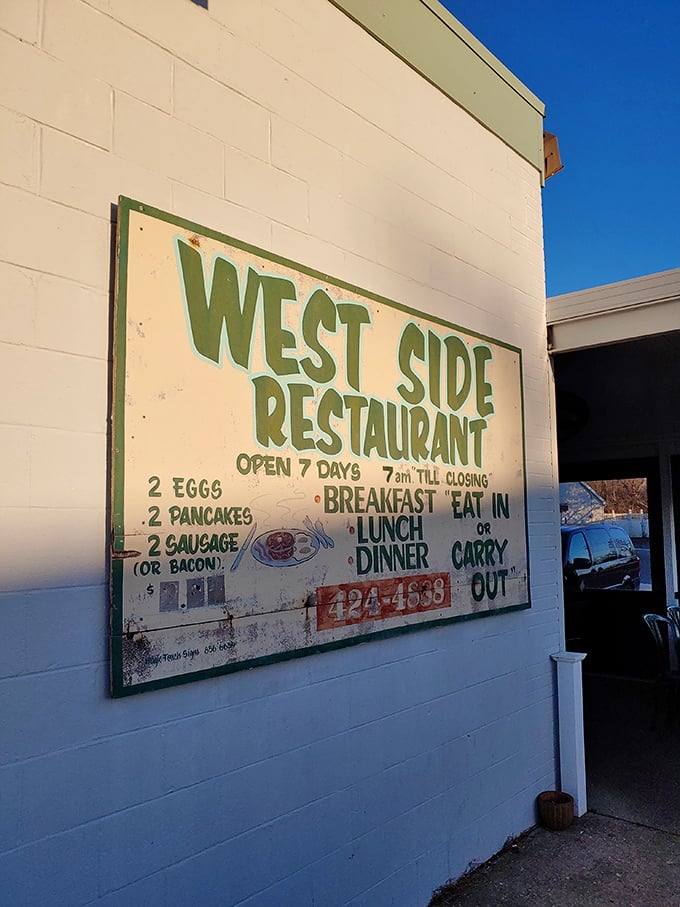 The vintage sign says it all – straightforward promises of good food at fair prices, the kind of honesty that's kept them in business for years.