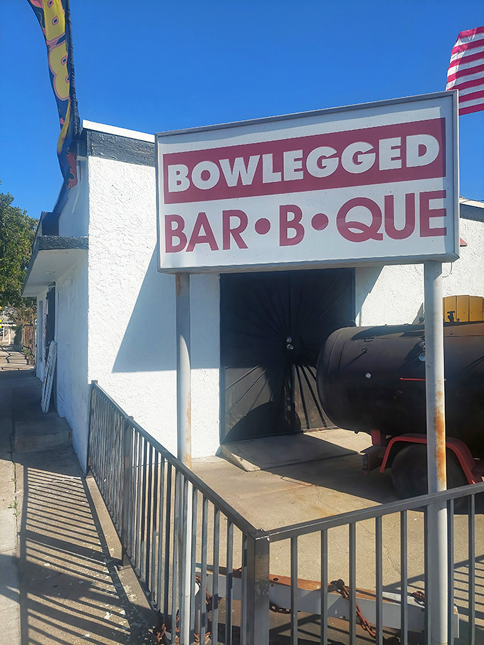 The sign promises "BAR•B•QUE" with such straightforward confidence that you know they're not messing around with anything but the real deal.