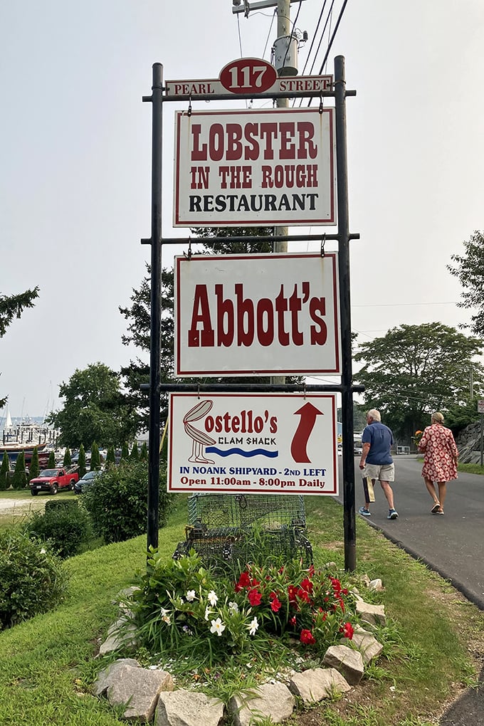 Abbott's street sign doesn't need fancy graphics or neon lights—when you're serving seafood this good, simplicity is the ultimate sophistication.
