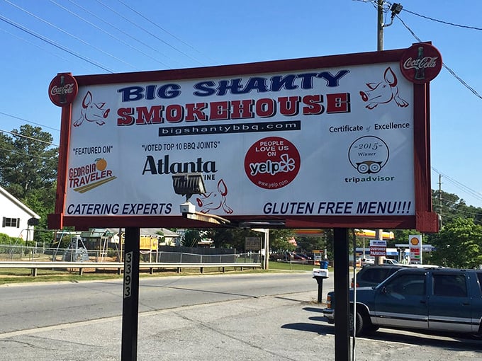 A sign that doesn't need to exaggerate—just simple statements of fact about the barbecue excellence that awaits inside.