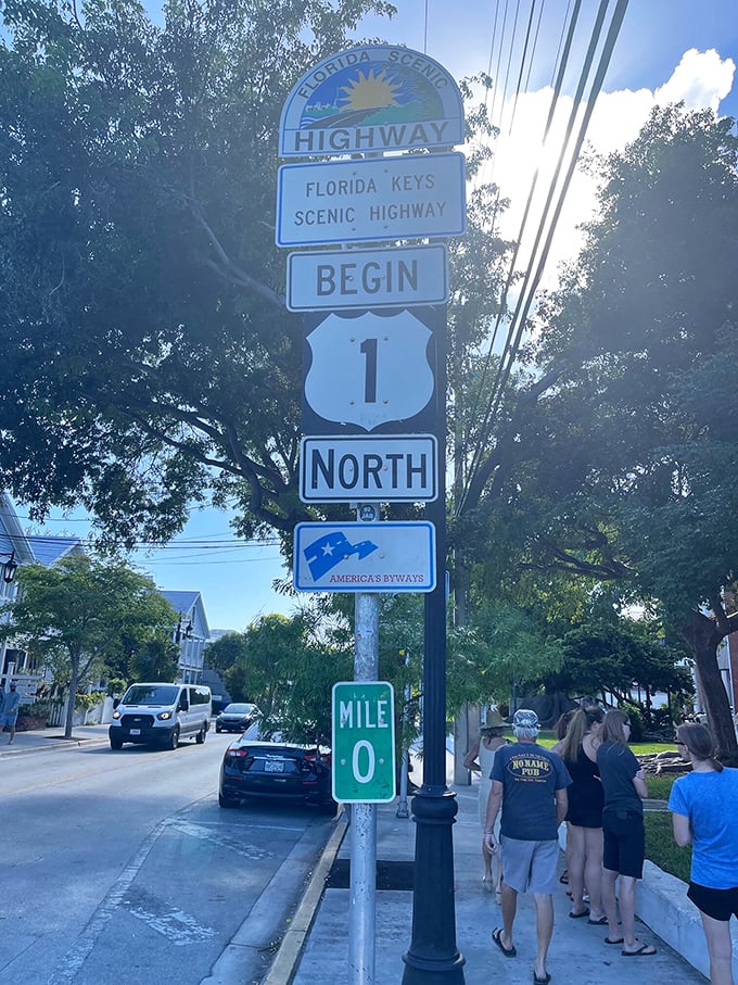 Mile Marker 0 in Key West: where the road ends, the party begins, and thousands of selfies are born daily.