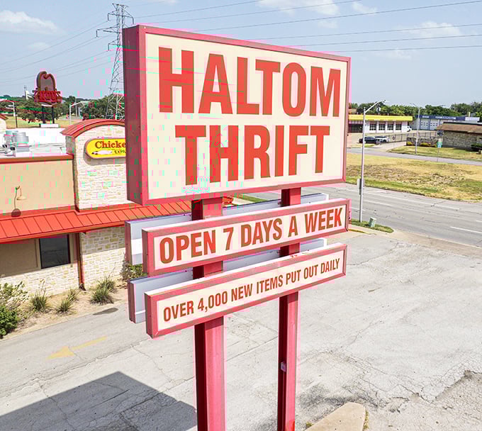 The sign promises over 4,000 new items daily—a statistic that would make even the most seasoned shopper's heart skip a beat.
