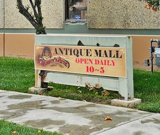 The sign promises daily adventures from 10-5. In the antique world, that's practically the equivalent of "open 24/7" – treasures don't rush themselves.