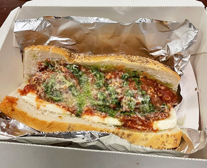 The smoked meatball parm sandwich – where Italian-American classics meet barbecue technique in a cross-cultural masterpiece worth crossing town for.