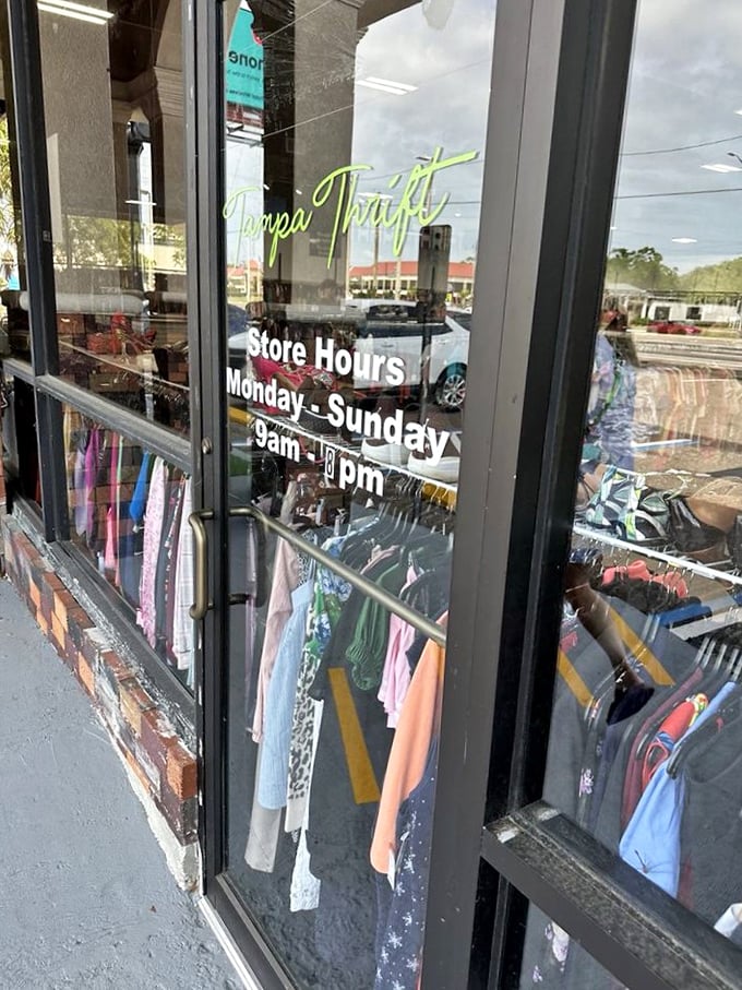 Open seven days a week from 9am to 6pm, Tampa Thrift's welcoming entrance promises adventure for anyone willing to step inside and explore.