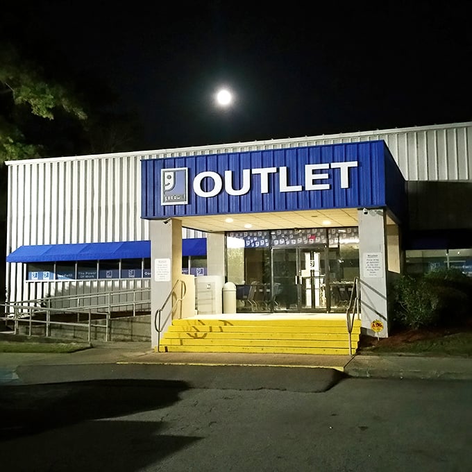 Even under moonlight, the blue beacon of bargains stands ready—proof that the thrill of the hunt doesn't end when the sun goes down.