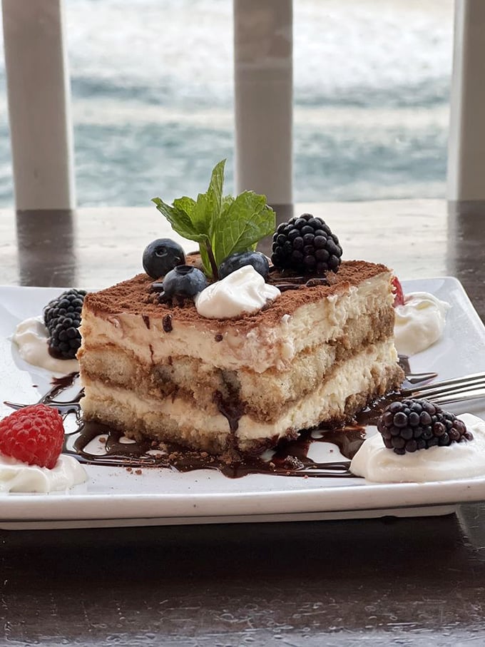 Tiramisu with the ocean as backdrop—proof that dessert with a view activates taste buds you didn't even know you had.