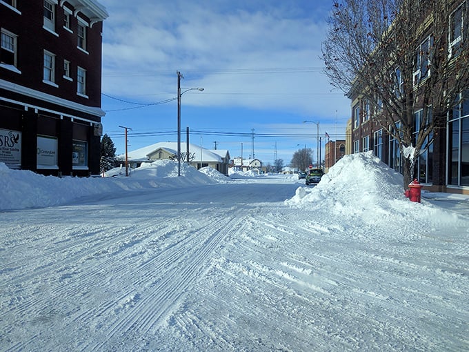 Winter transforms Main Street into a snow globe scene, minus the tourist trap gift shop prices.