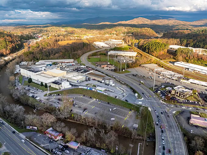 From above, Ellijay reveals its perfect positioning between civilization and wilderness—like nature and convenience decided to become neighbors.