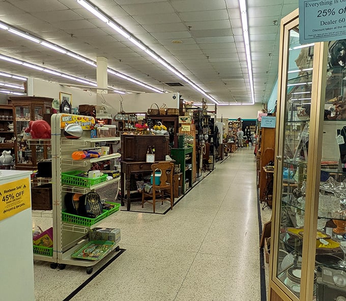 The long aisle stretches before you like the yellow brick road of antiquing—each booth a different land of possibility.