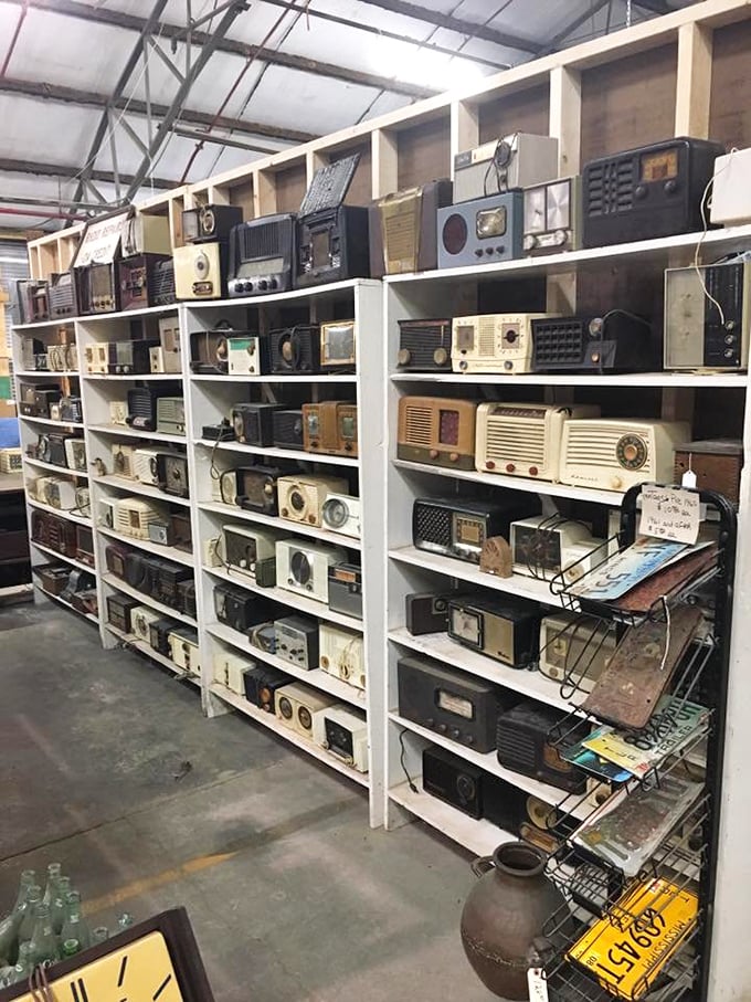 Radio heaven! These vintage sets once brought war news, soap operas, and baseball games into living rooms across America—now they're sculptural pieces of communication history.