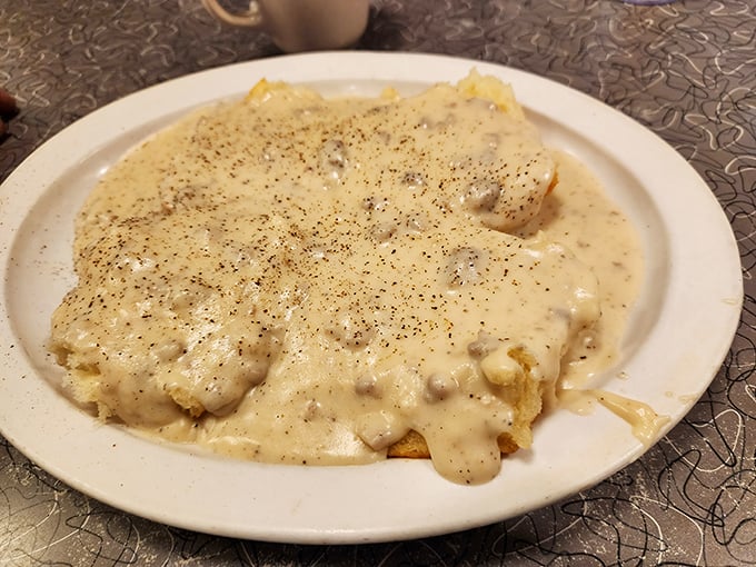 Biscuits and gravy—the South's greatest contribution to breakfast. This plate of peppery, creamy goodness could make a grown person weep with joy.