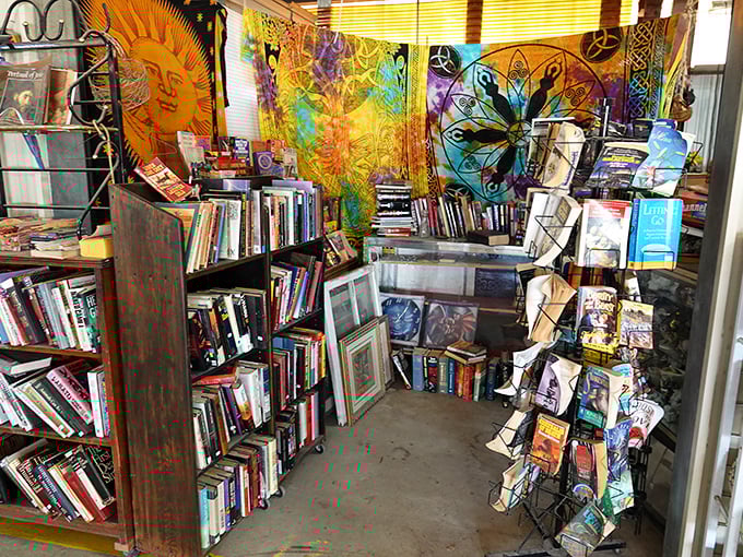 A literary oasis amid the market madness. This bohemian book nook, complete with tie-dye backdrop, offers mind food alongside the market's many material treasures.