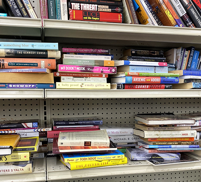The literary section—where dog-eared bestsellers and forgotten gems create the most democratic library in the city. Bibliophiles, prepare to swoon.