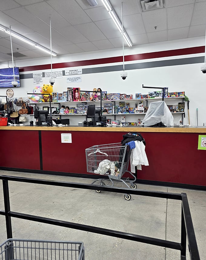 The checkout counter – final gateway between thrifting dreams and reality, where your treasure haul transforms from "maybe" to "mine."