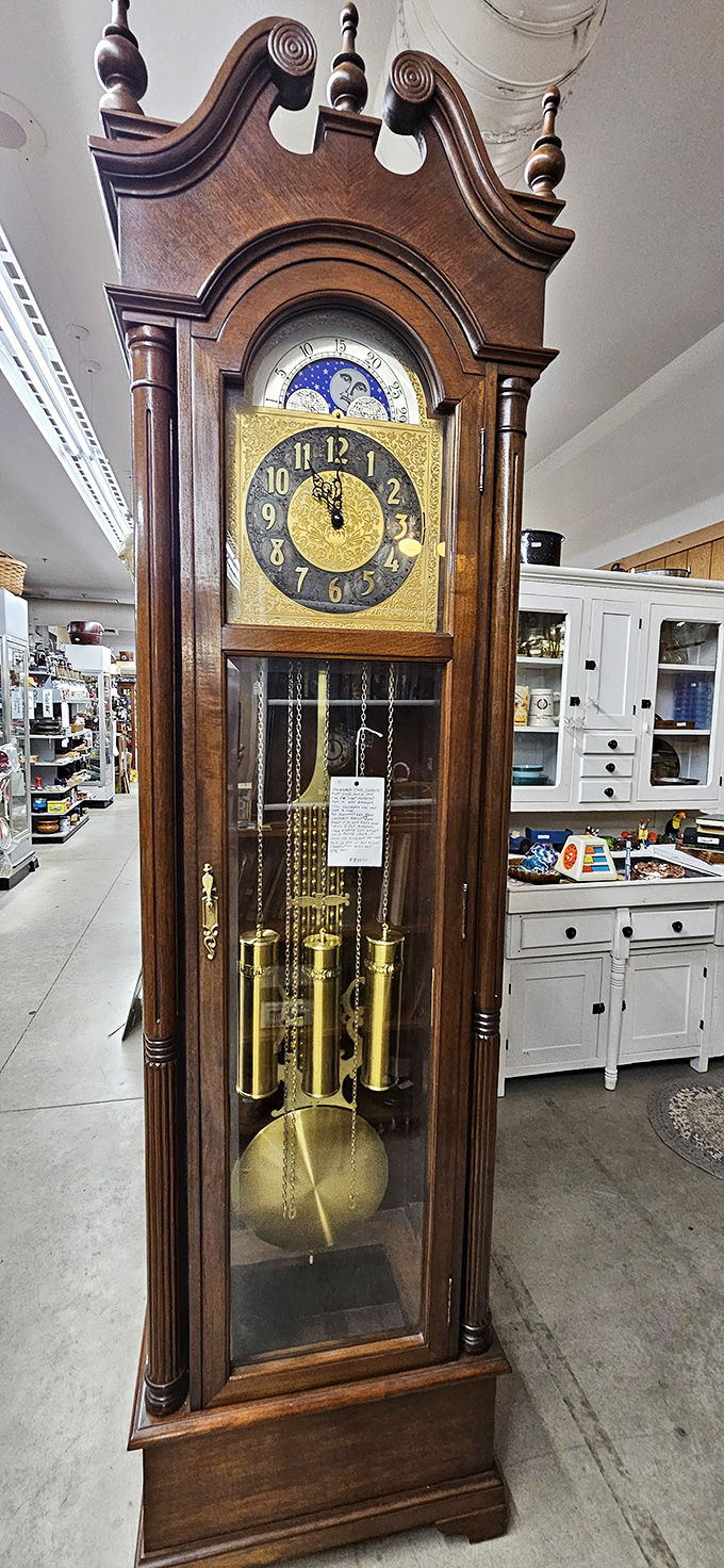 This grandfather clock doesn't just tell time—it commands it, with the kind of craftsmanship that makes modern timepieces look positively disposable.
