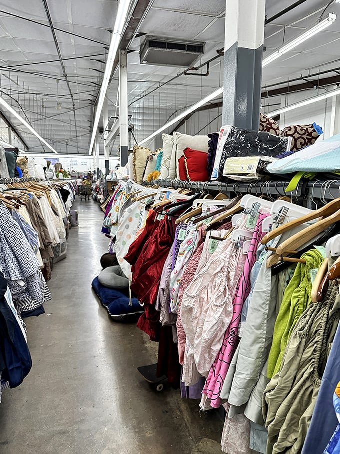 Endless racks of clothes and linens turn this thrift haven into a treasure maze, where patience pays off in one-of-a-kind finds.