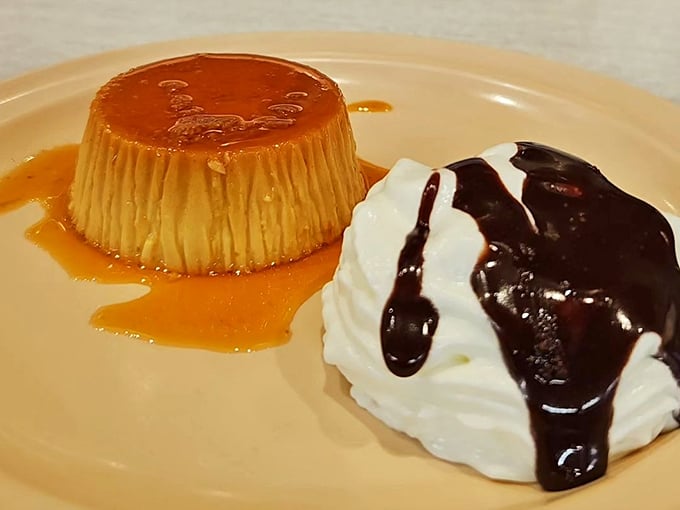 Flan and whipped cream: the dessert equivalent of a perfect day—smooth, sweet, and gone too quickly if you're not paying attention.