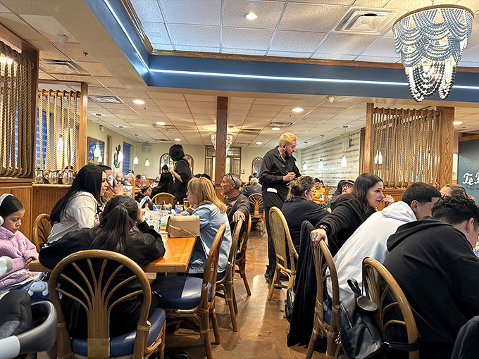 A packed house of happy diners proves the universal truth—great seafood will draw crowds even in the middle of the desert.