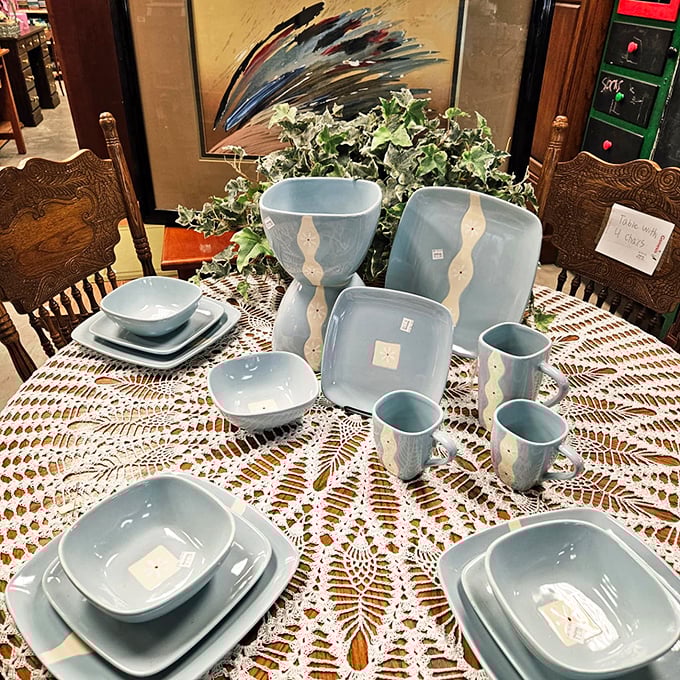 This complete set of robin's egg blue dinnerware isn't just a bargain – it's your next dinner party's conversation starter.