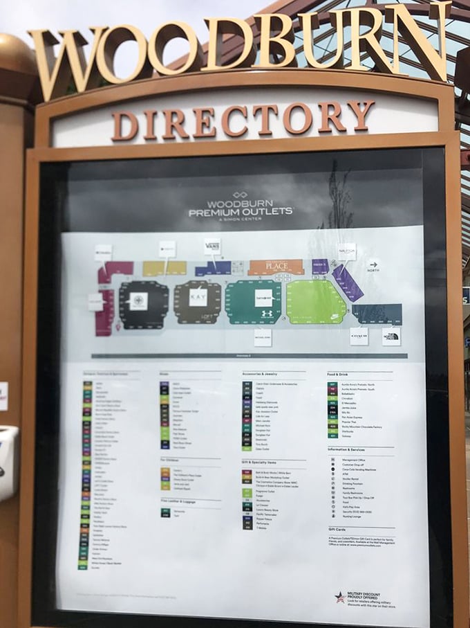 The color-coded directory map—your strategic battle plan for conquering 110 stores without developing shopping fatigue or buyer's remorse.