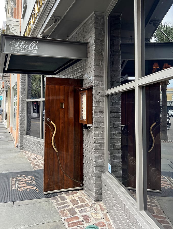 That wooden door isn't just an entrance—it's a portal to a world where steak dreams come true and calories don't count.