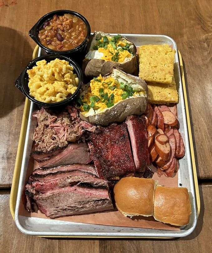 Not so much a meal as a declaration of intent: "Today, I feast like royalty." The metal tray says casual; the food says extraordinary.