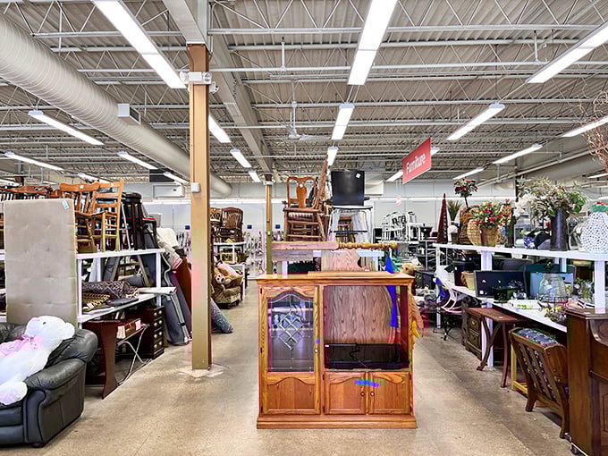 Furniture section: where solid wood entertainment centers from the pre-flatscreen era await creative repurposing by visionaries with pickup trucks.