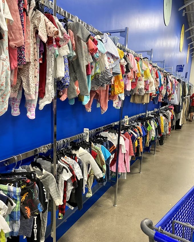 The children's clothing section: a rainbow of tiny garments that grow too small long before they wear out—the ultimate renewable resource.