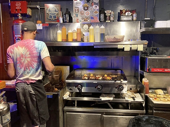 Where the magic happens – a glimpse into the engine room of flavor. That grill has more seasoning than most people's spice cabinets.