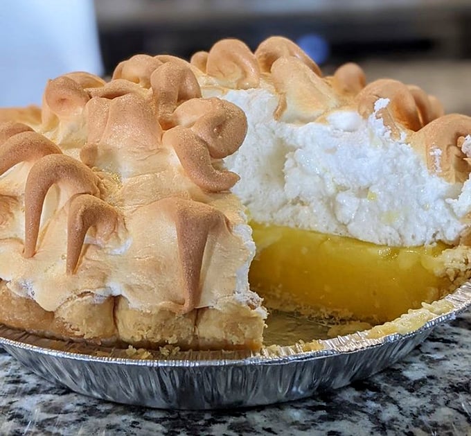 This lemon meringue pie doesn't just have peaks—it has aspirations, with clouds of meringue floating above sunshine-yellow filling.