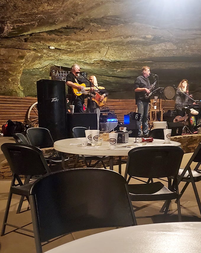 Live music under ancient stone creates acoustics no sound engineer could replicate. These musicians aren't just playing—they're communing with centuries of natural history.