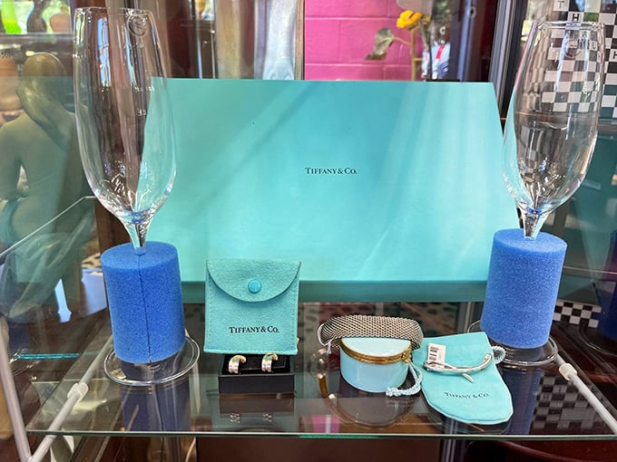 Tiffany blue boxes signal luxury finds at consignment prices—proof that sometimes the best treasures come with previous adventures attached.