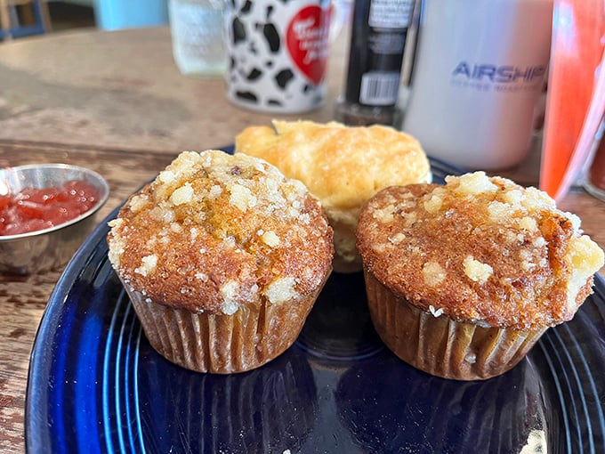 Muffins with that perfect sugar-crystal top—the kind that make you feel slightly virtuous for not ordering the cinnamon roll (this time).