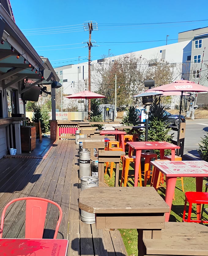 The outdoor deck offers fresh air seating with a side of people-watching—Charlotte's version of al fresco burger bliss.