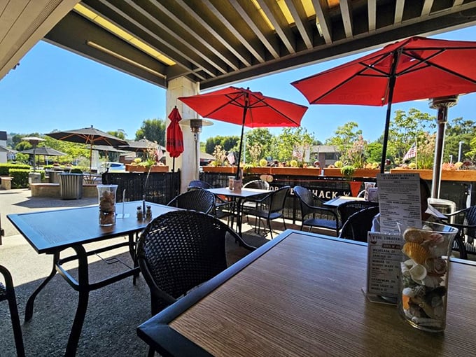 The outdoor patio offers a serene escape for your seafood indulgence. Those red umbrellas have witnessed countless "Oh my God" first-bite reactions.