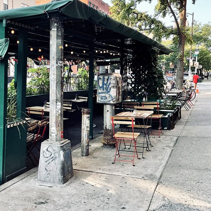 When weather permits, Kafana's outdoor seating offers prime East Village people-watching alongside your cevapi and rakija.