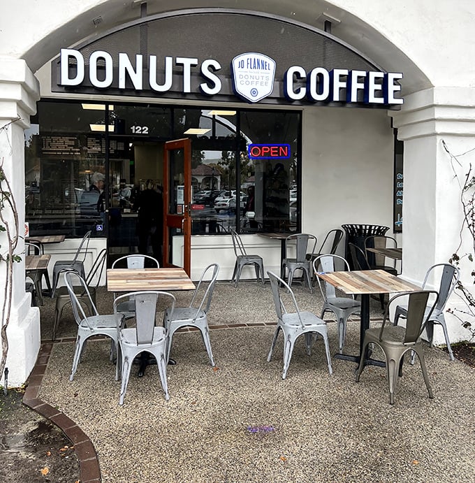 Al fresco donut enjoyment – because sometimes you need sunshine with your sugar rush. California outdoor dining at its sweetest.