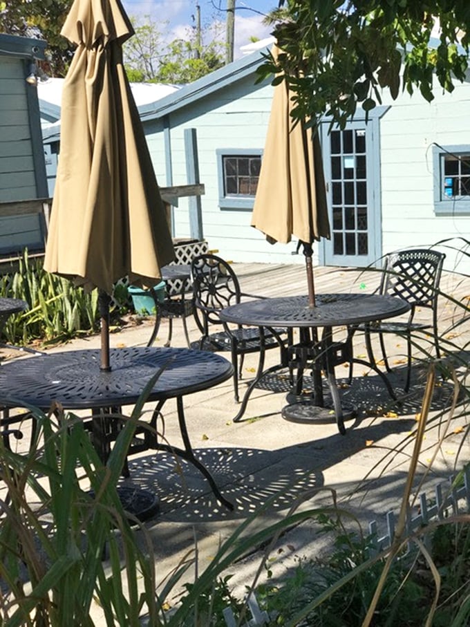 The outdoor seating area—where the Florida breeze enhances every bite and reminds you why people flock to the Sunshine State.